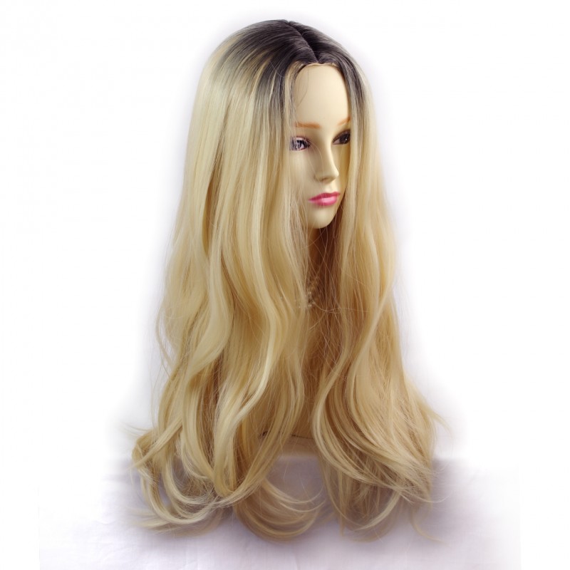 Wiwigs Wiwigs Fabulous Long Straight Wig Light Golden Blonde Dark Brown Dip Dye Ombre Hair UK